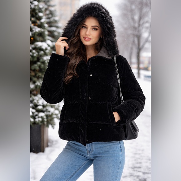 kate spade | Jackets & Coats | Kate Spade Black Puffer Jacket With Faux ...